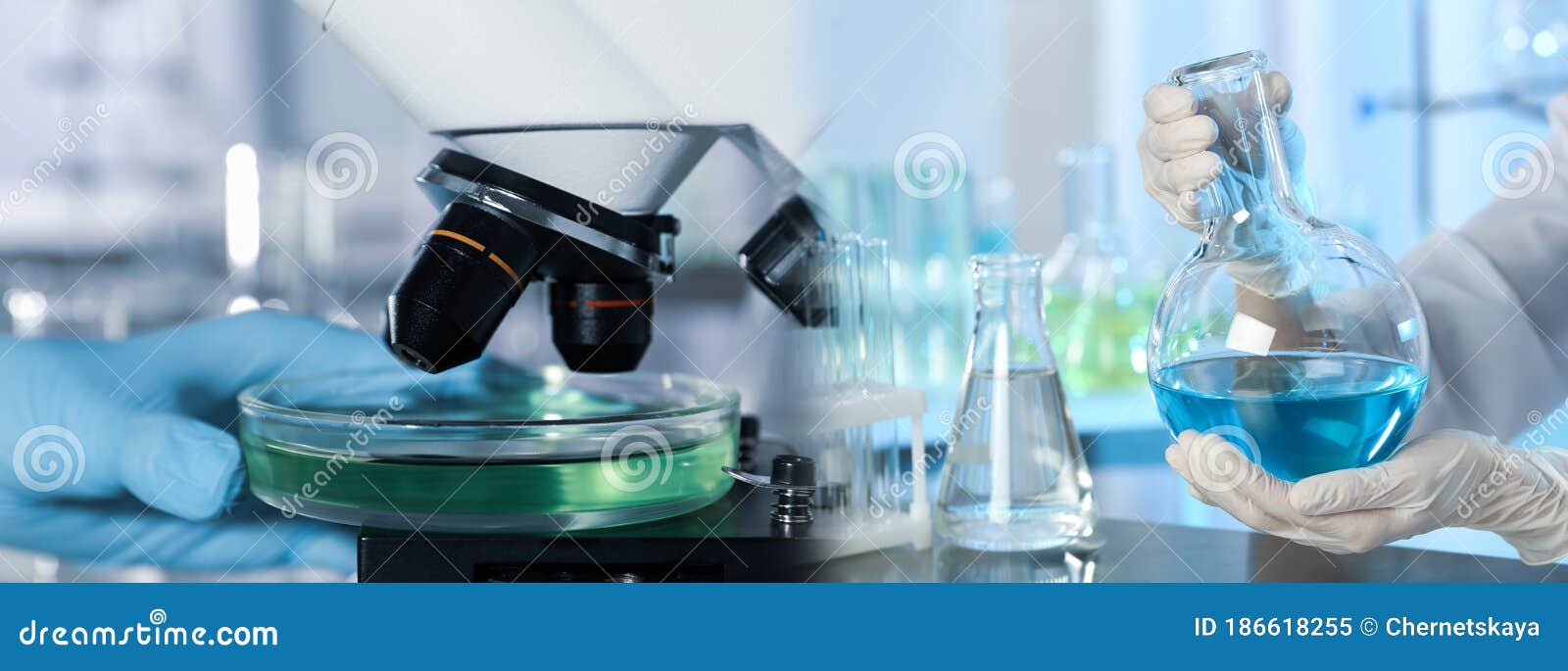 Scientists Doing Research and Analysis in Chemical Laboratory. Banner ...