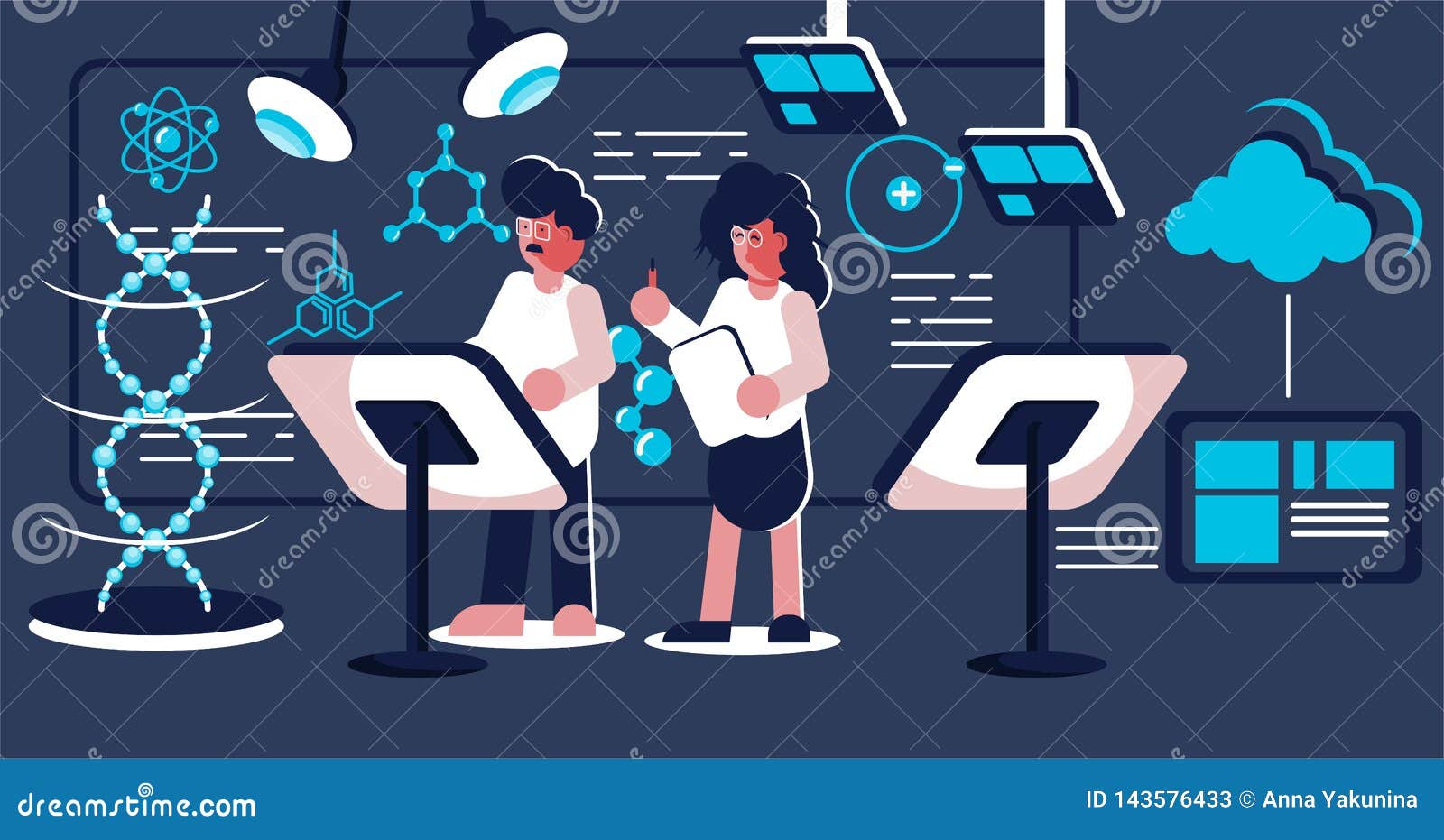 Scientists Doing The Research In The Laboratory Cartoon Vector ...