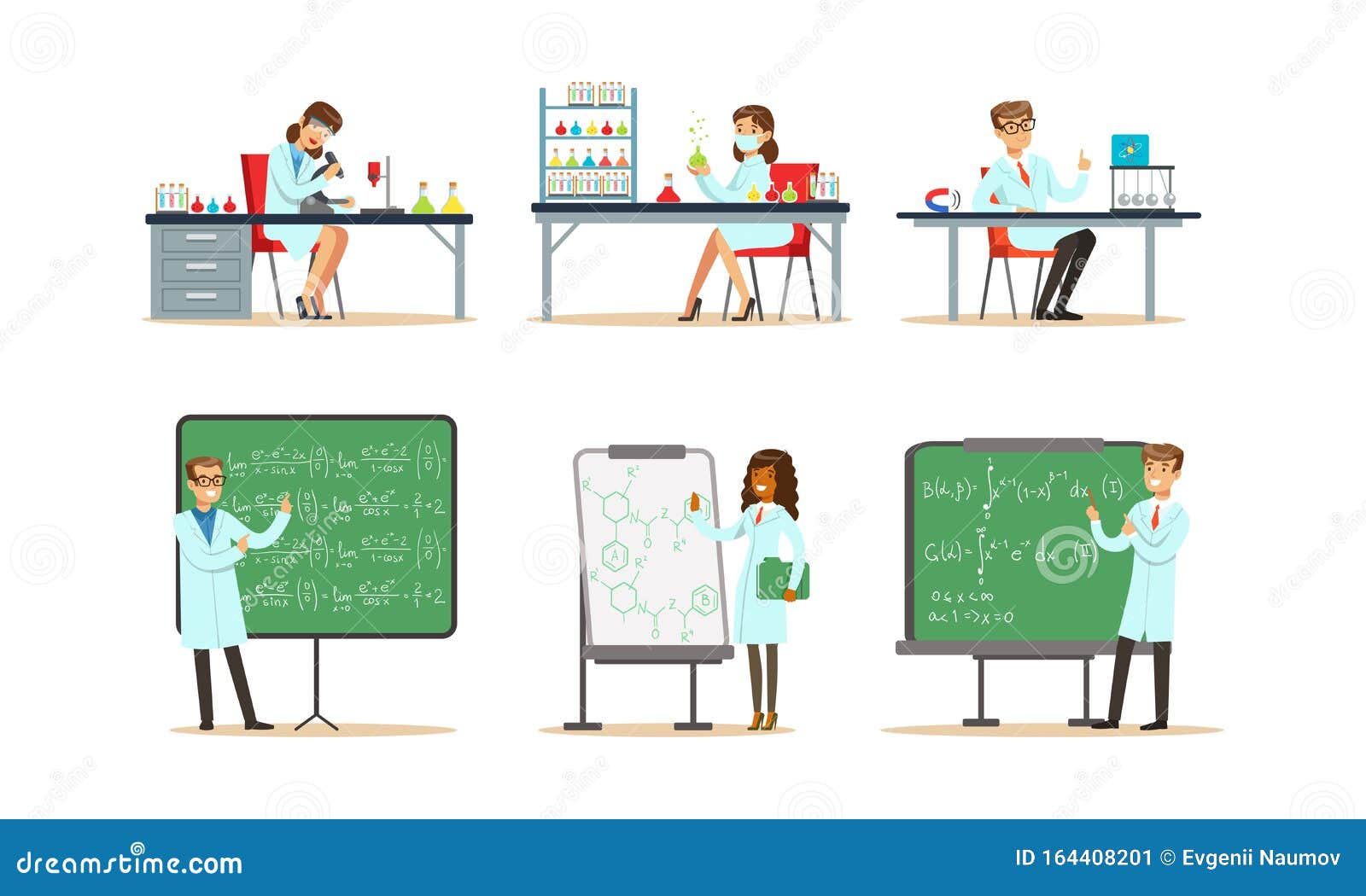 Scientists Doing Researches and Calculations in the Laboratory Vector ...