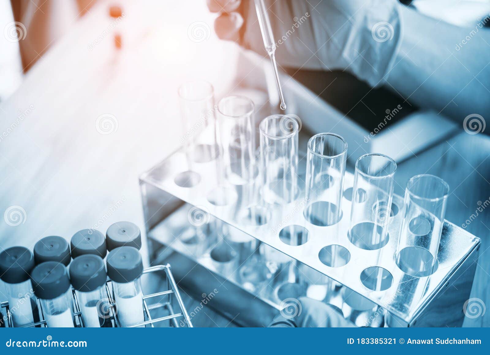 Scientists are Dripping Liquid into the Test Tube.Research in Lab ...