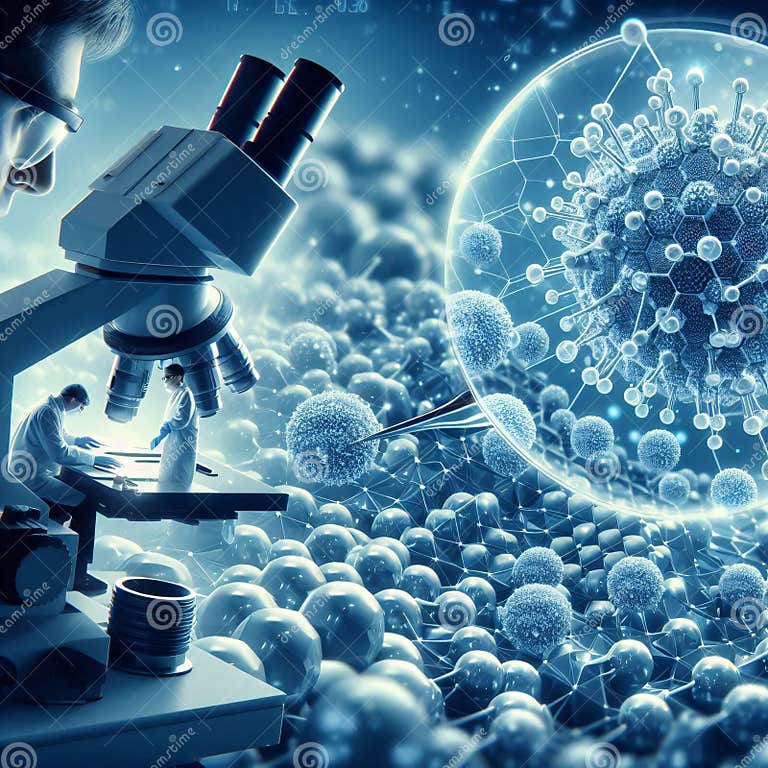 Scientists Examine a Virus Under a Microscope, Surrounded by ...