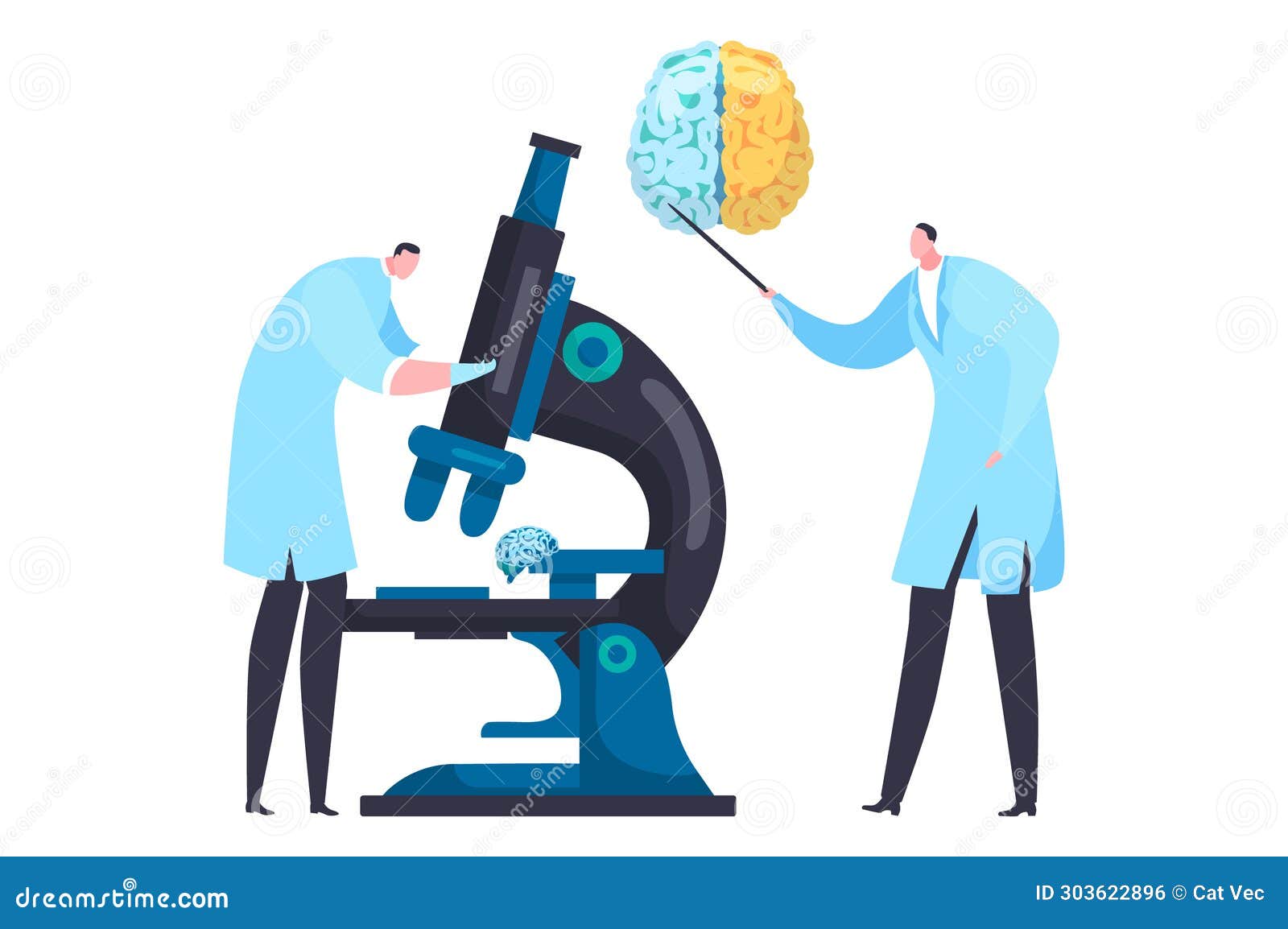Scientists Examining Brain with Microscope. One Researcher Analyzing ...