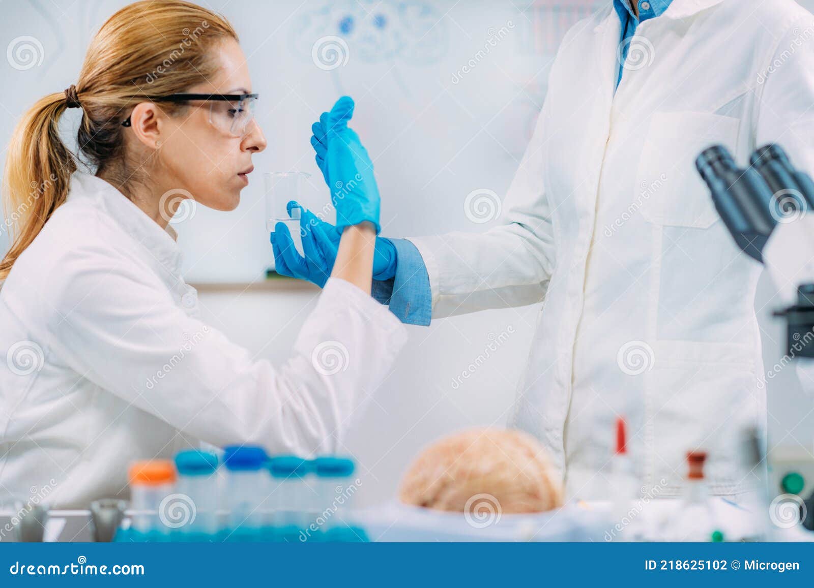 Scientists Examining the Smell of a Substance. Olfaction Laboratory ...