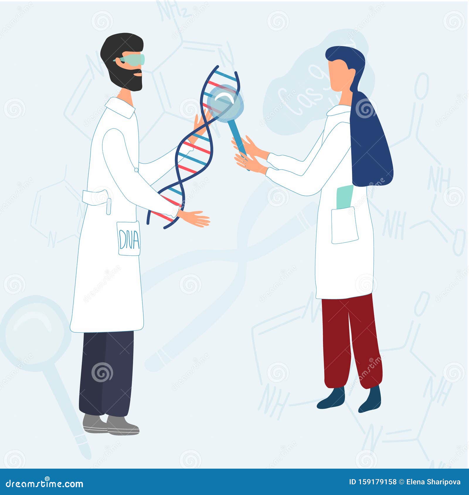 Scientists Exploring DNA Structure. Stock Vector - Illustration of ...