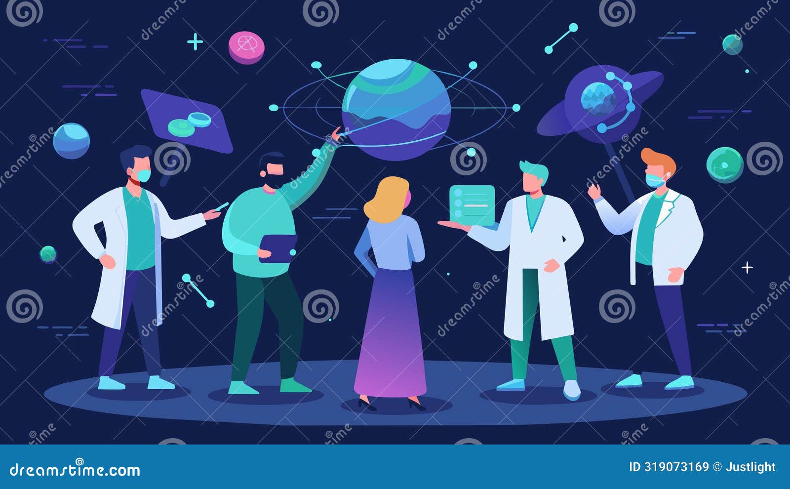 Scientists Gathered Around a Holographic Projection Studying Complex ...