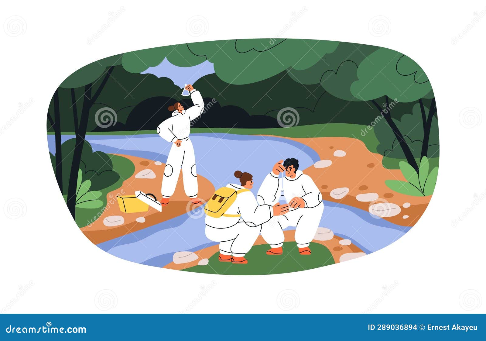 Scientists Group Take Water Samples in Nature. Biologists Test, Study ...