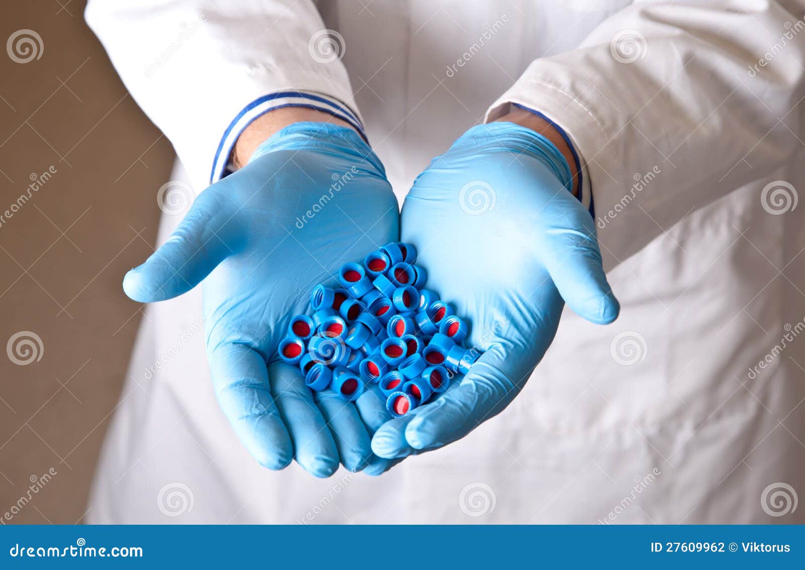 Scientists Hand Holds Disposable Caps Stock Photo - Image of glove ...