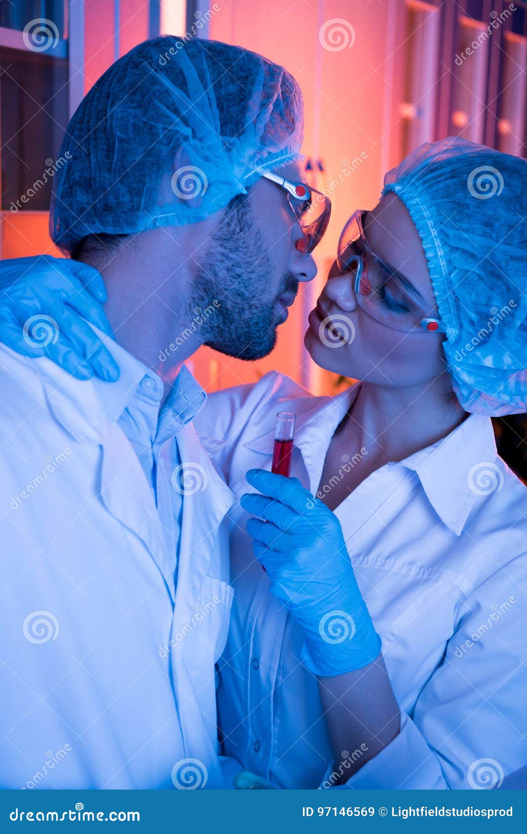 Scientists Having Office Romance at Laboratory Stock Image - Image of ...