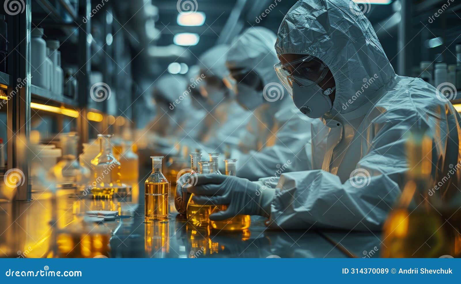 Scientists in Hazmat Suits Conduct Research in High-Tech Laboratory ...