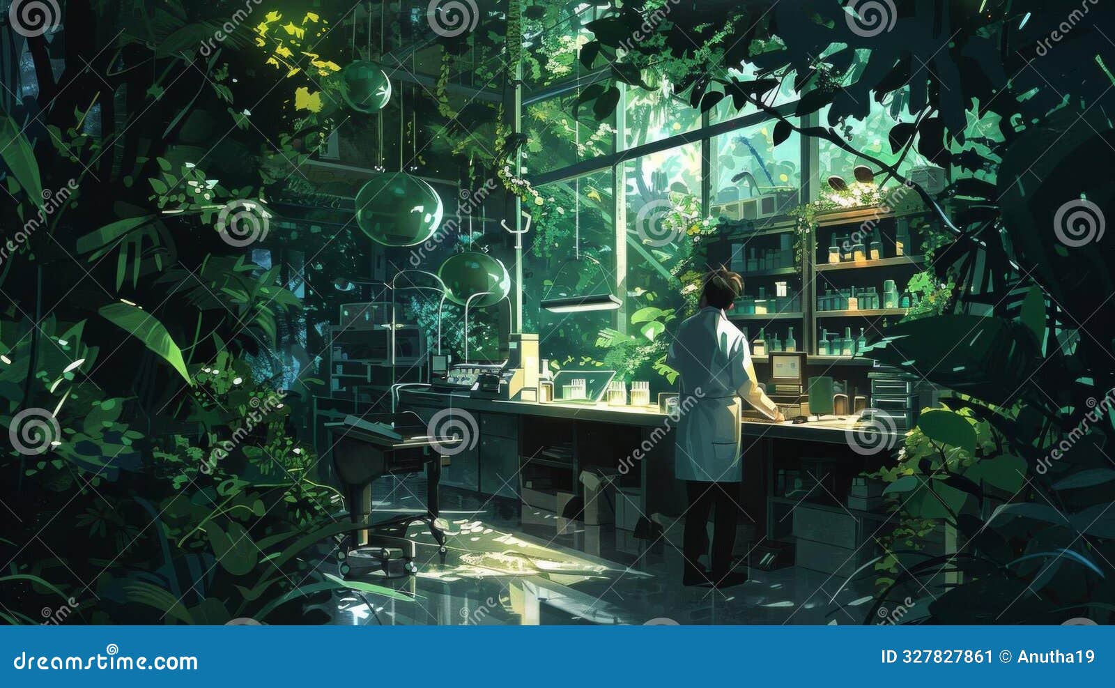 Scientists in Lab Coats Working on Experiments in a Forest Laboratory ...