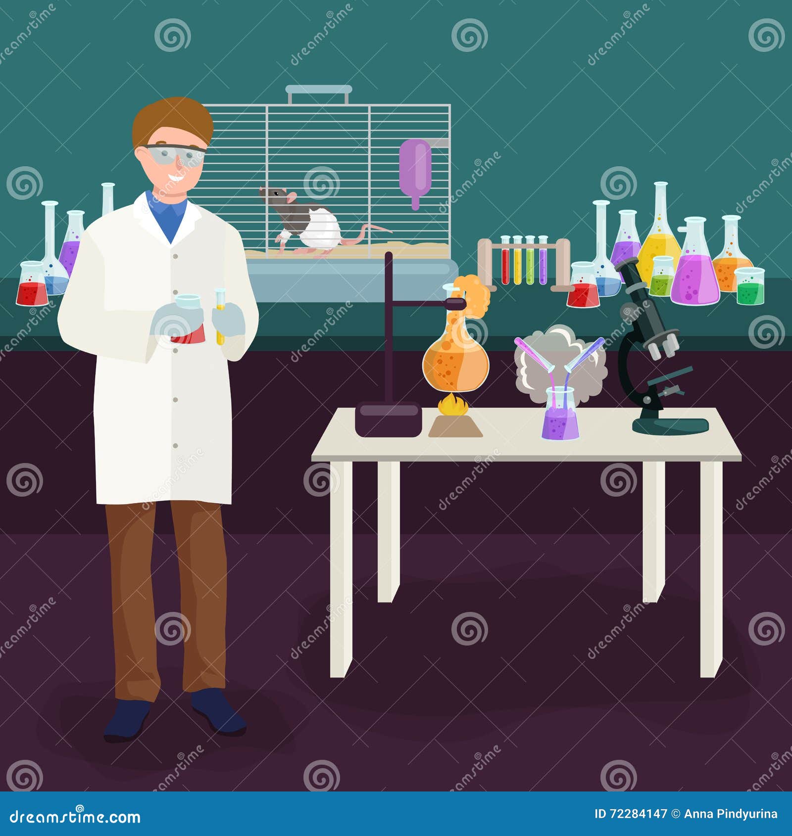Scientists Lab Concept with Man Making Research Vector Illustration ...