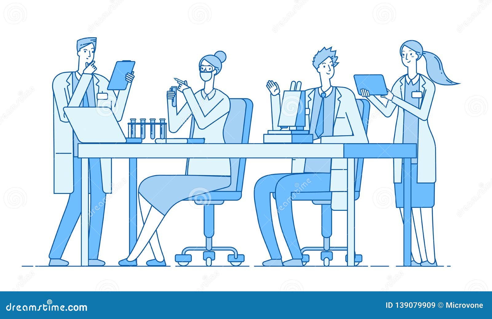 Scientists in Lab. Research Team Chemist Doctors Analysis Microscope in ...