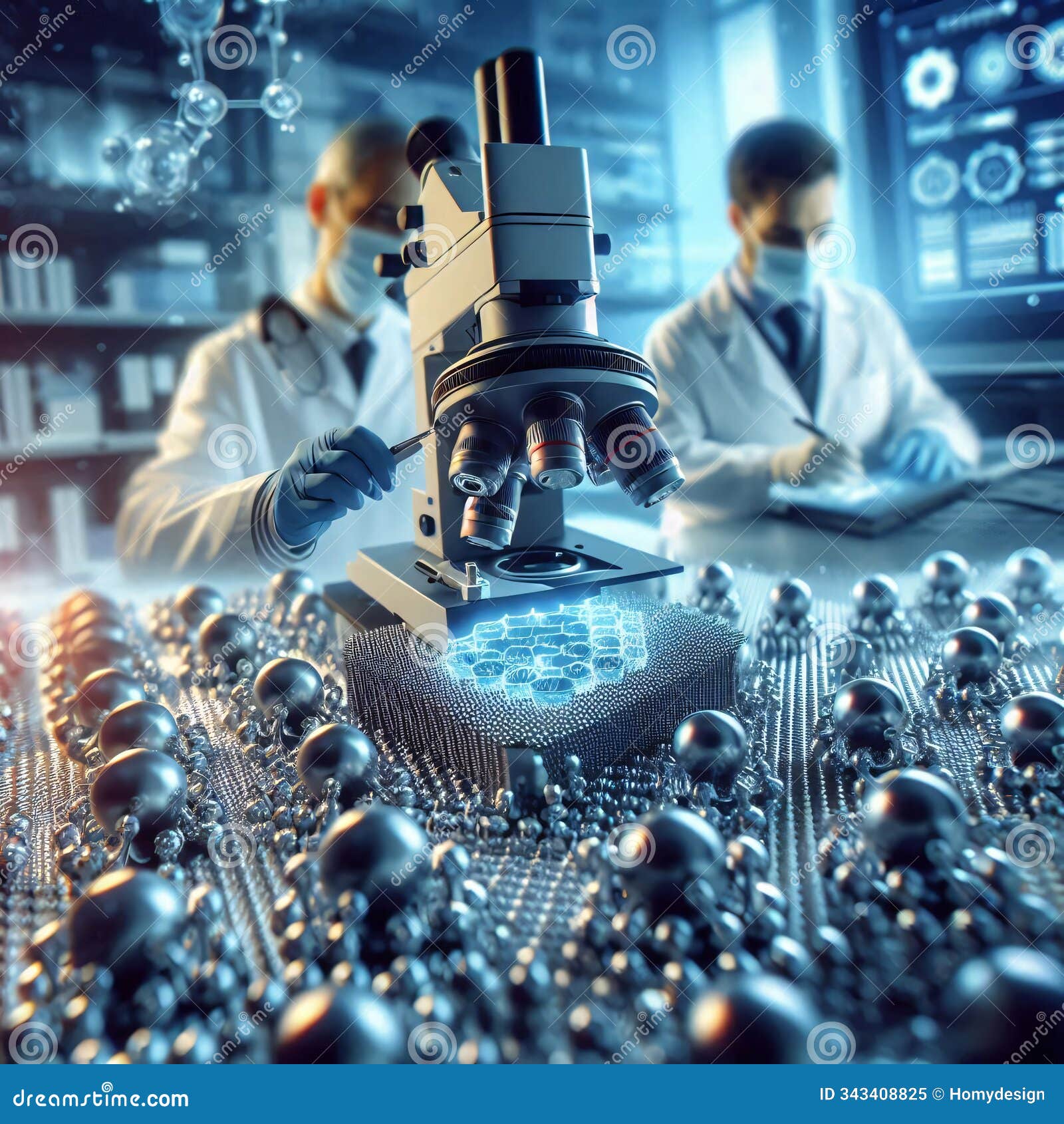 Scientists in a Lab Using a Microscope To Examine a Nanotechnology ...