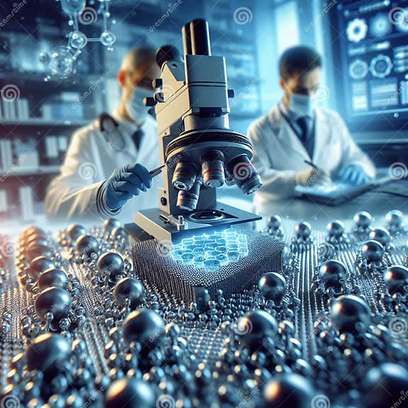 Scientists in a Lab Using a Microscope To Examine a Nanotechnology ...