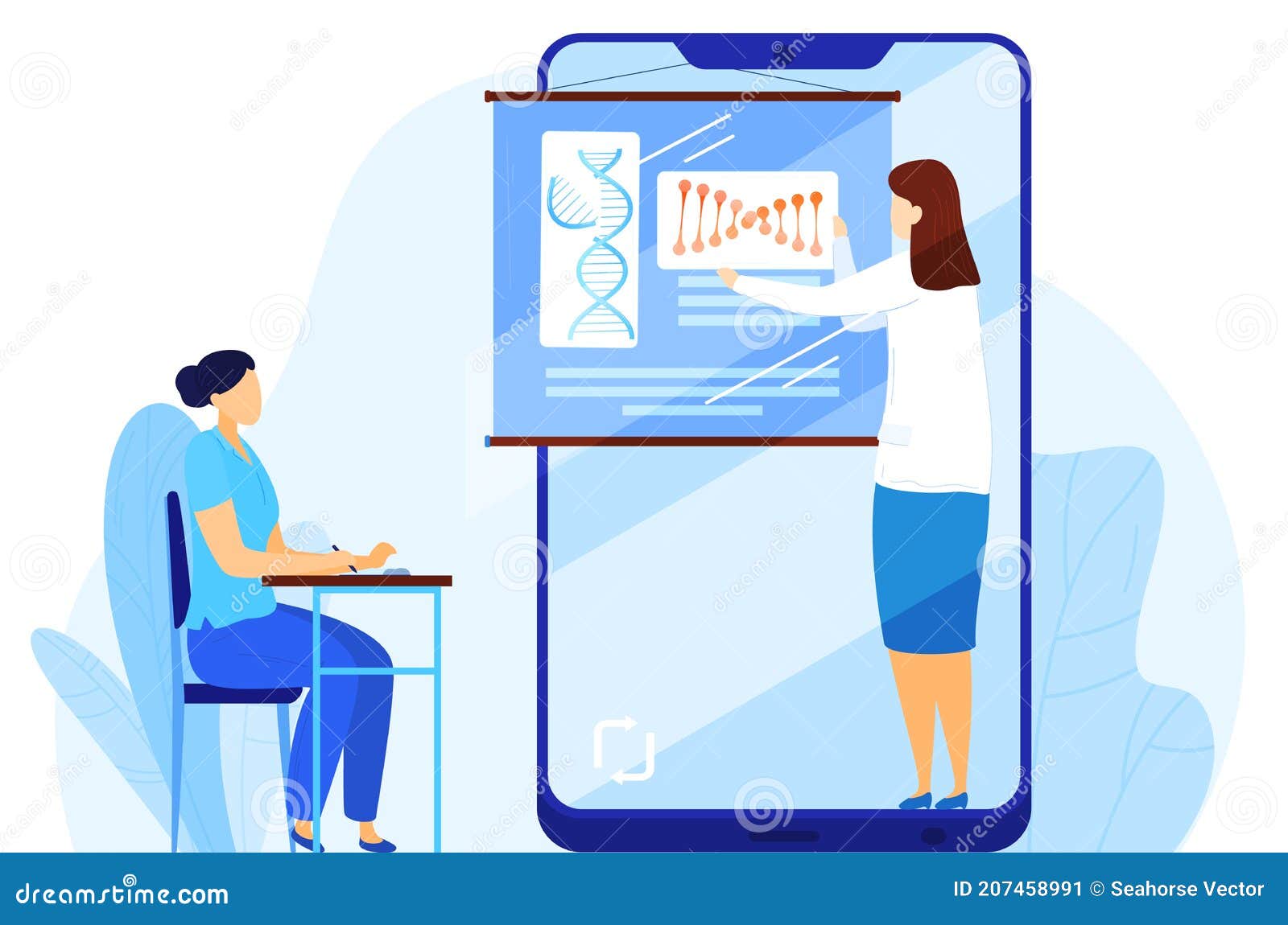 Scientists Looking at DNA and Charts Vector Illustration. Biotechnology ...