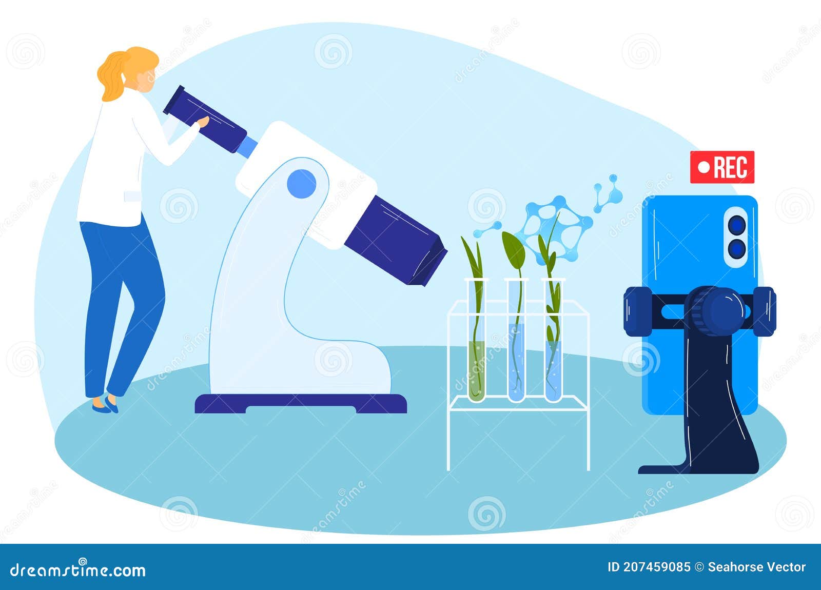 Scientists Looking at Plants with Microscope Vector Illustration ...