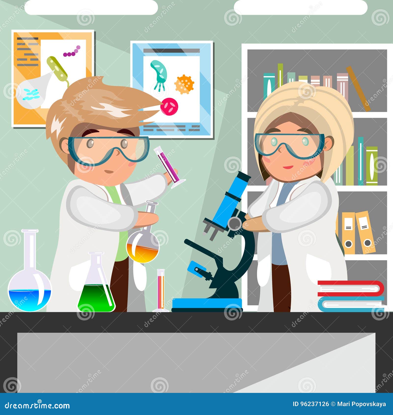 Scientists Men and Women Working at Science Lab. Stock Vector ...