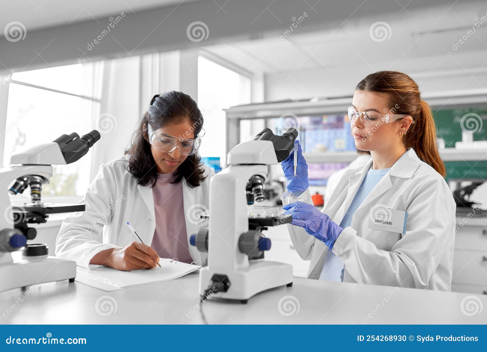 Scientists with Microscopes Working in Laboratory Stock Photo - Image ...