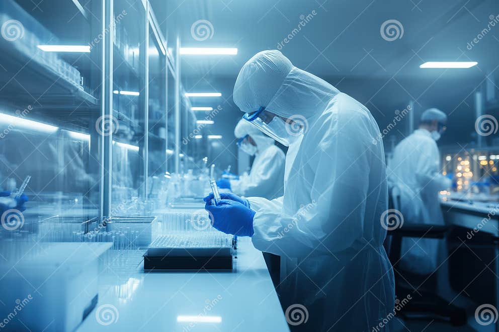 Scientists in Protective Gear Conducting Laboratory Experiments with ...