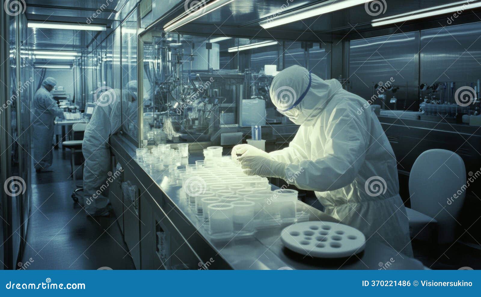 Scientists In Cleanroom Suits Working In A High-tech Laboratory ...