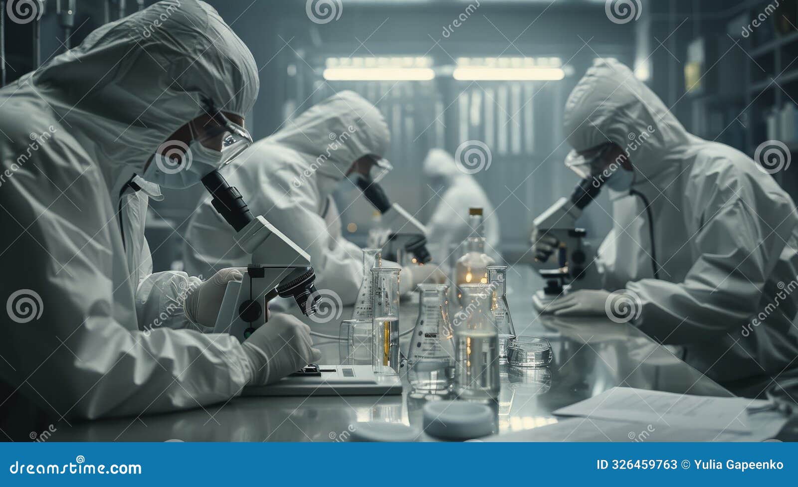 Scientists in Protective Suits Working in a Laboratory Stock ...