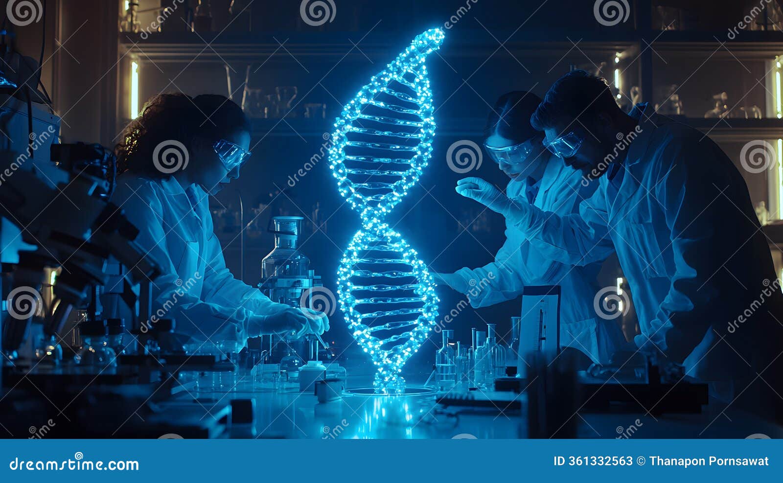 Scientists Studying DNA Helix in Modern Genetics Laboratory AI ...