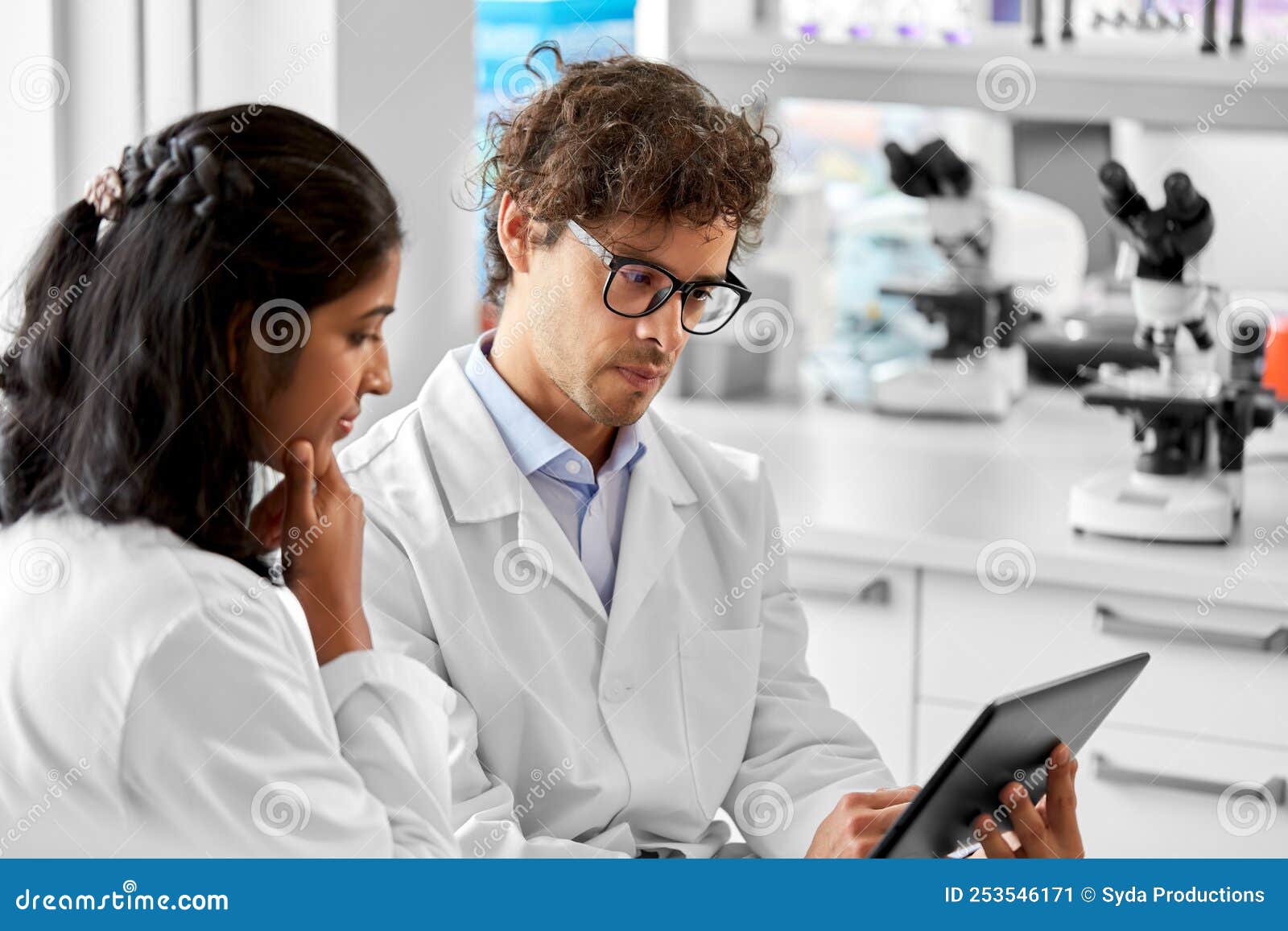 Scientists with Tablet Pc Working in Laboratory Stock Image - Image of ...