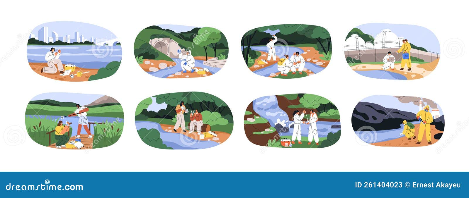 Scientists Taking Samples with Flasks, Studying Water Quality ...