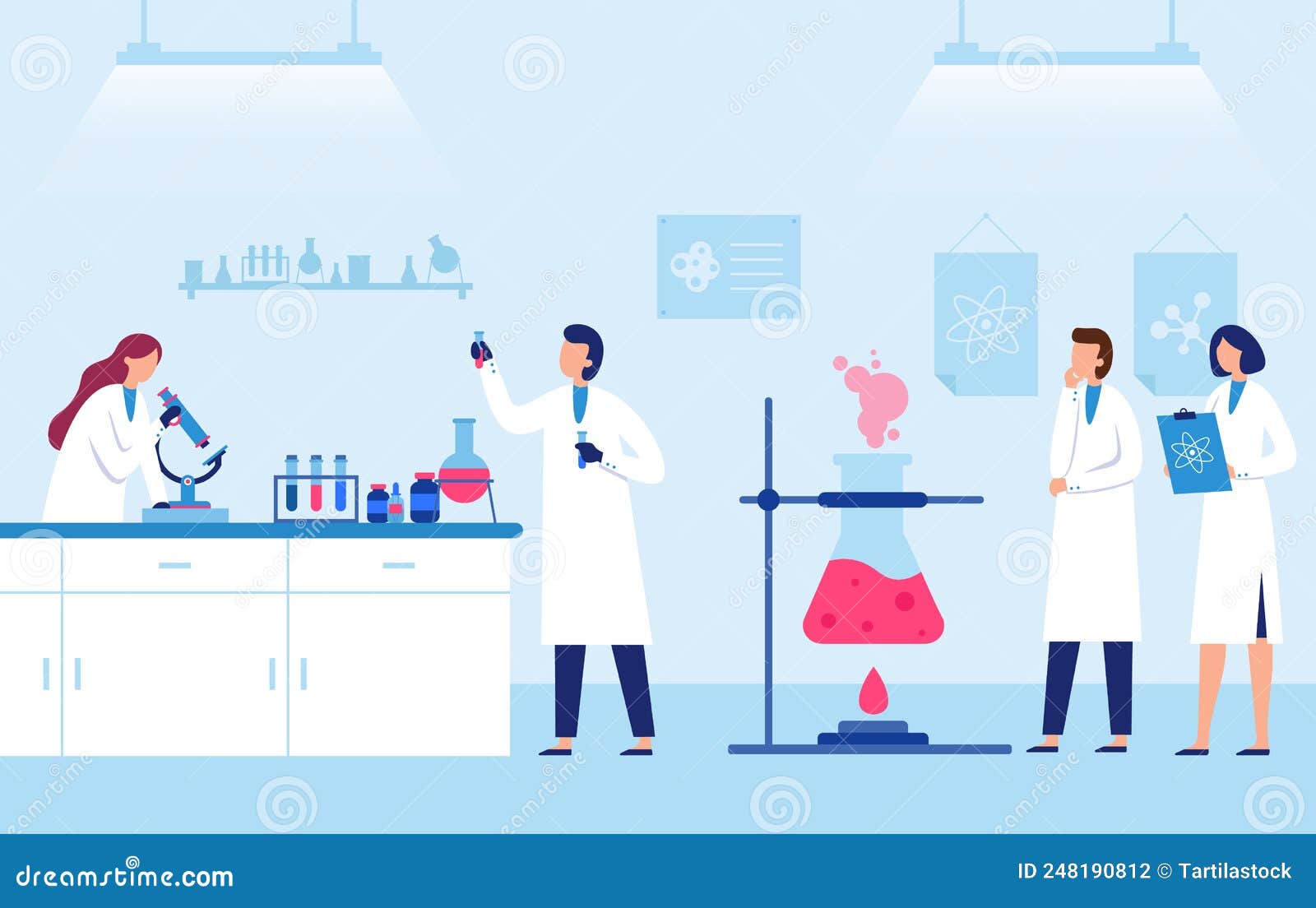 Scientists Team Work In Laboratory With Equipments Vector Illustration ... Scientists Team Work In Laboratory With Equipments Vector Illustration ...