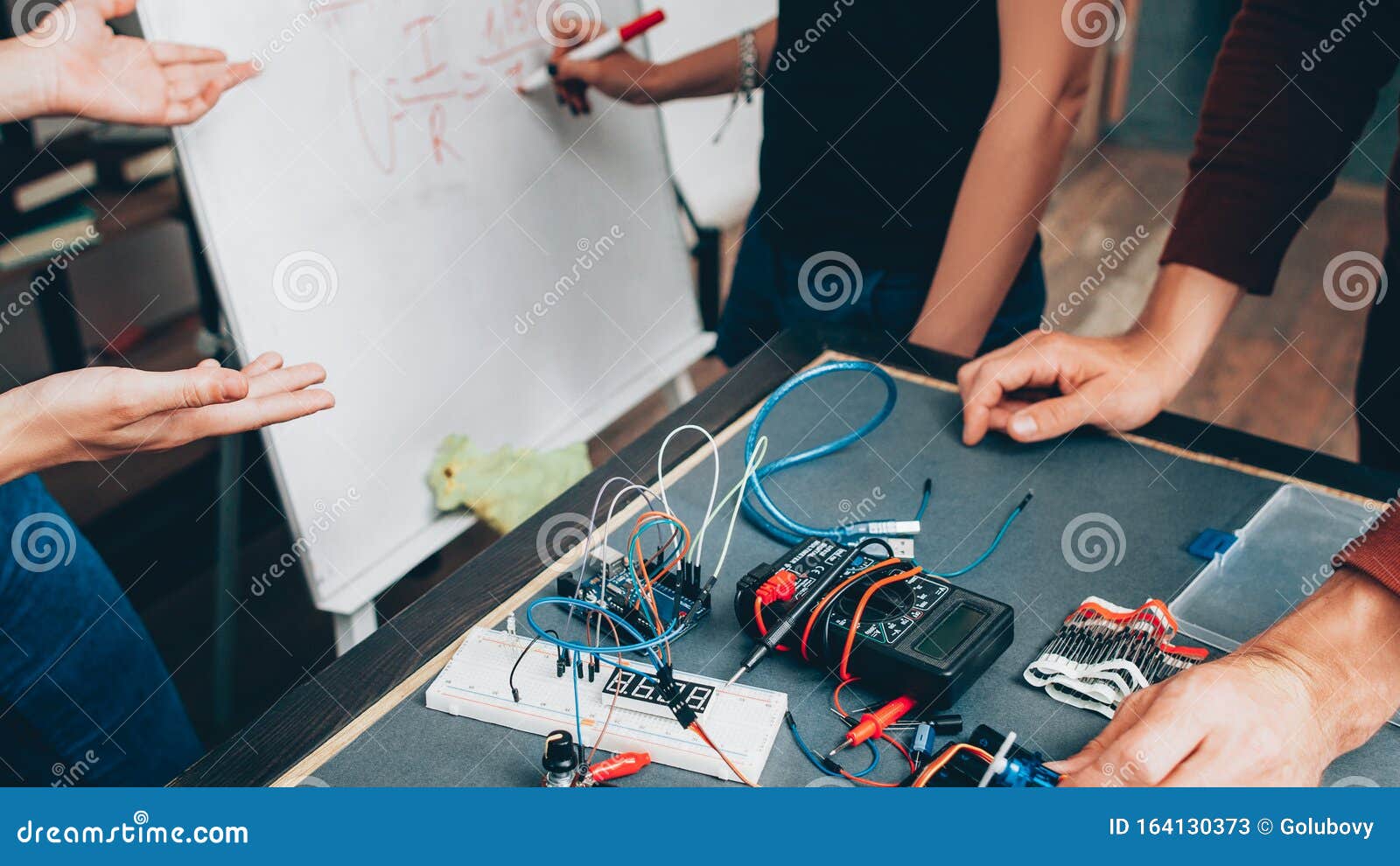 Scientists Teamwork Electronic Device Project Stock Image - Image of ...