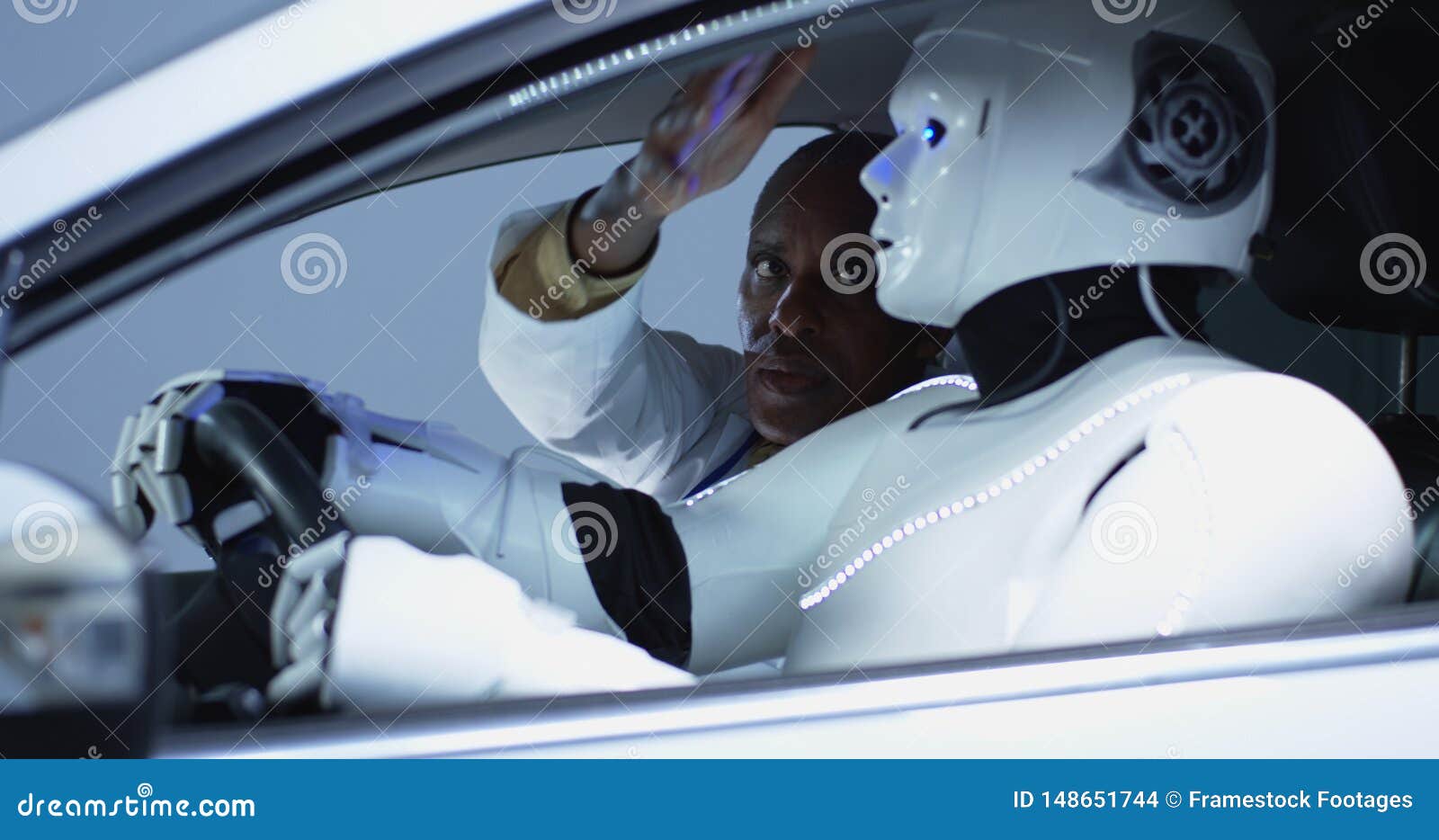 Scientists Testing a Car Driving Robot Stock Photo - Image of sitting ...