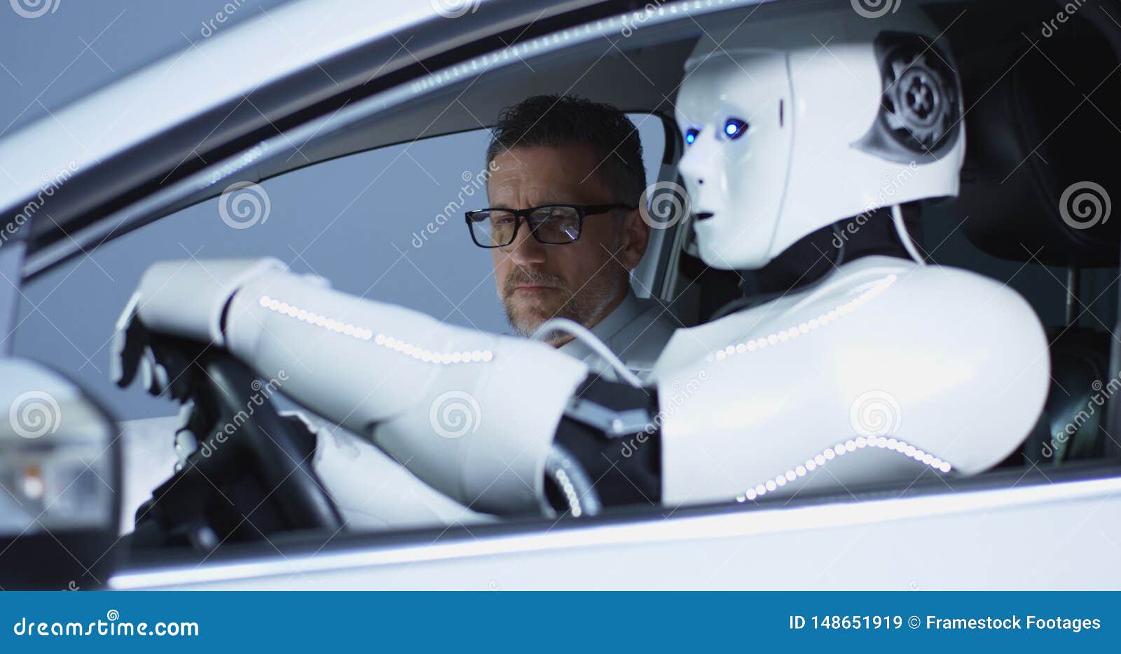 Scientists Testing a Car Driving Robot Stock Image - Image of ...