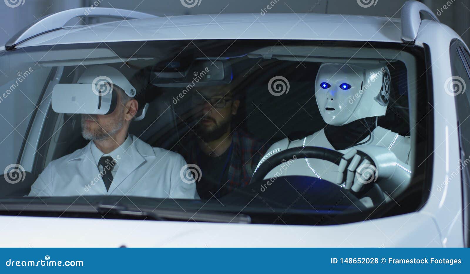 Scientists Testing a Car Driving Robot Stock Photo - Image of inside ...