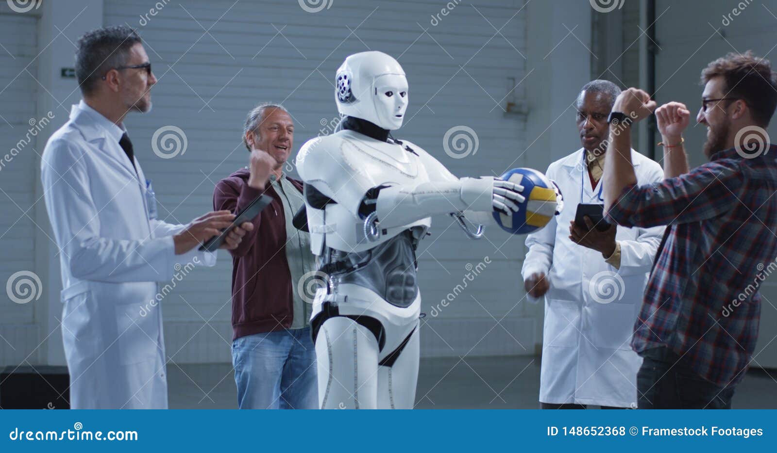Scientists Testing a Humanoid Robots Hand Movement Stock Photo - Image ...