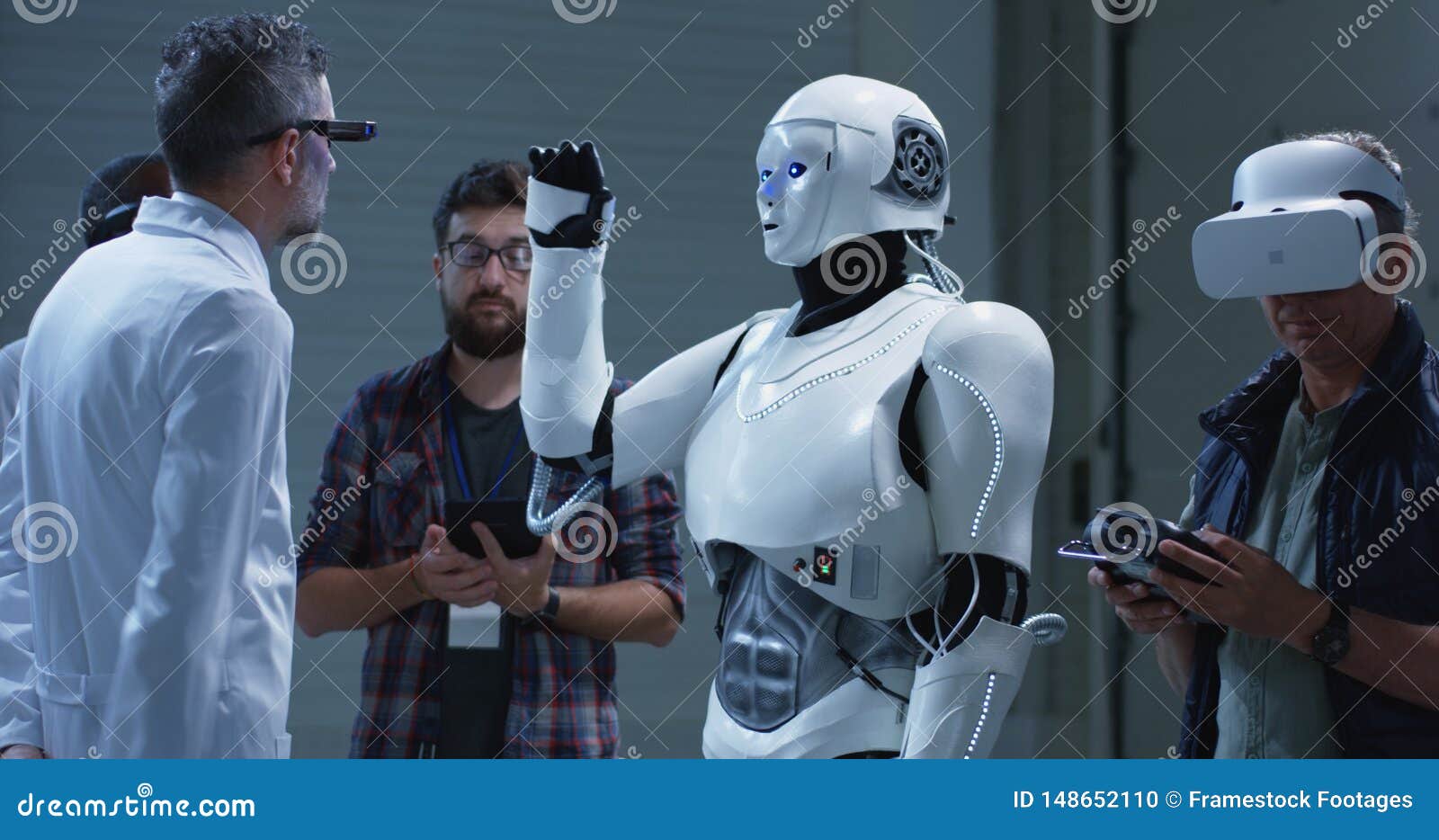 Scientists Testing Robots Gestures Stock Photo - Image of engineers ...