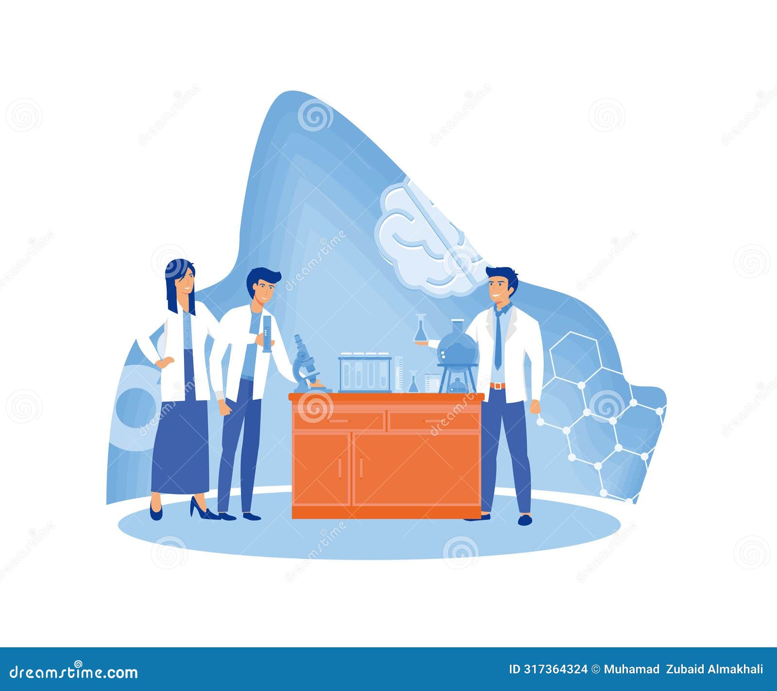 Of Scientists Two Men and Woman Working at Science Lab. Laboratory ...