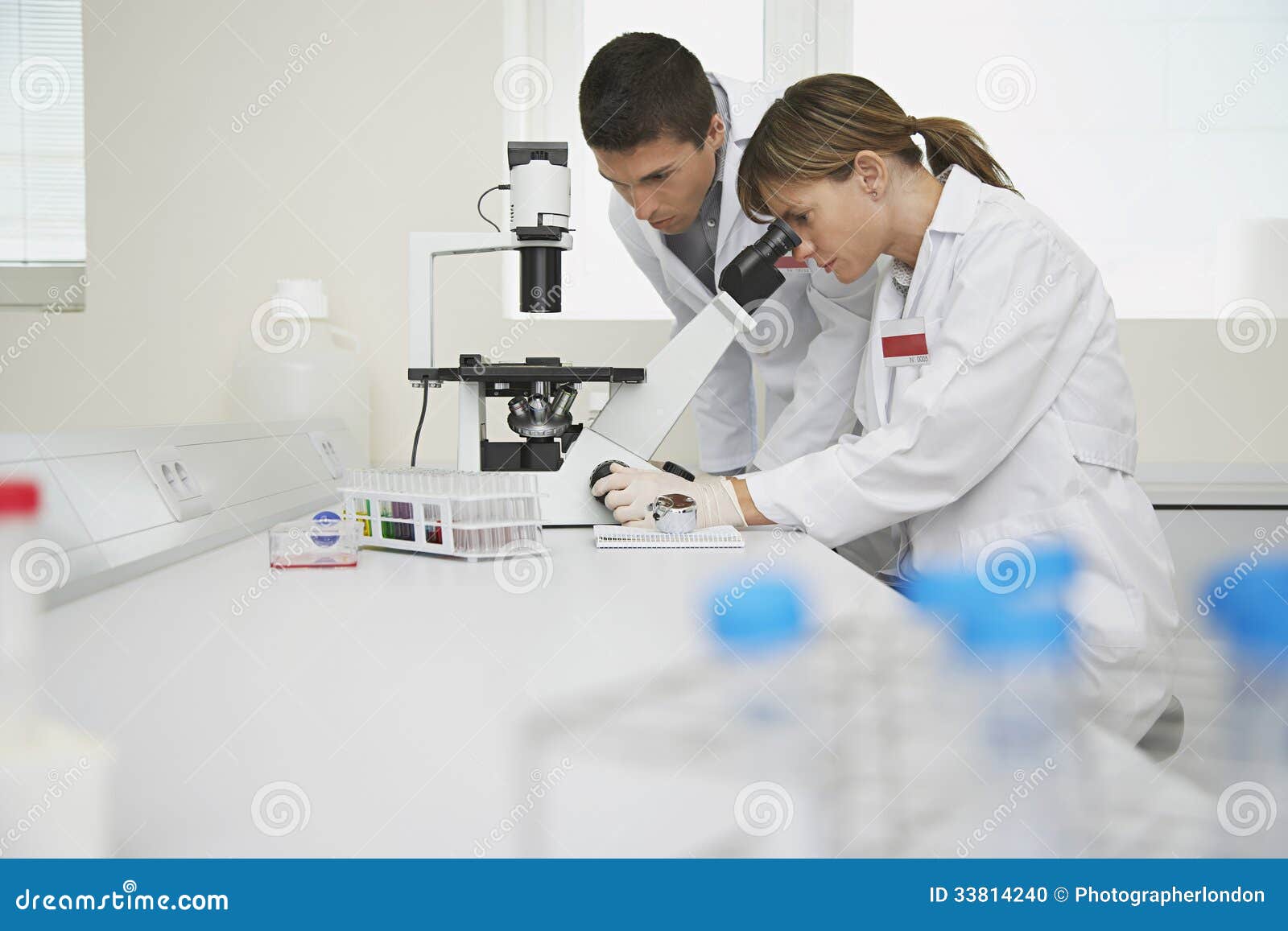 Scientists Using Microscope in Laboratory Stock Photo - Image of ...
