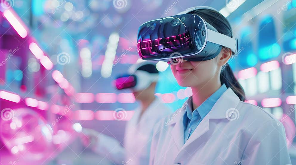 Scientists Using VR Headsets in Modern Lab Stock Illustration ...
