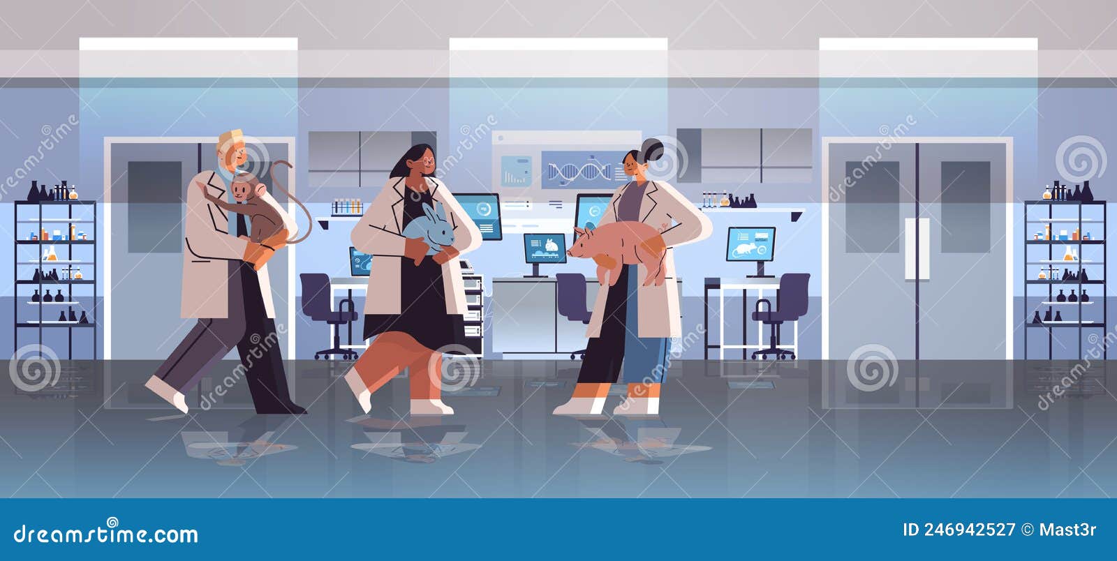 Scientists or Veterinary Workers Team Doing Experiments in Lab with ...