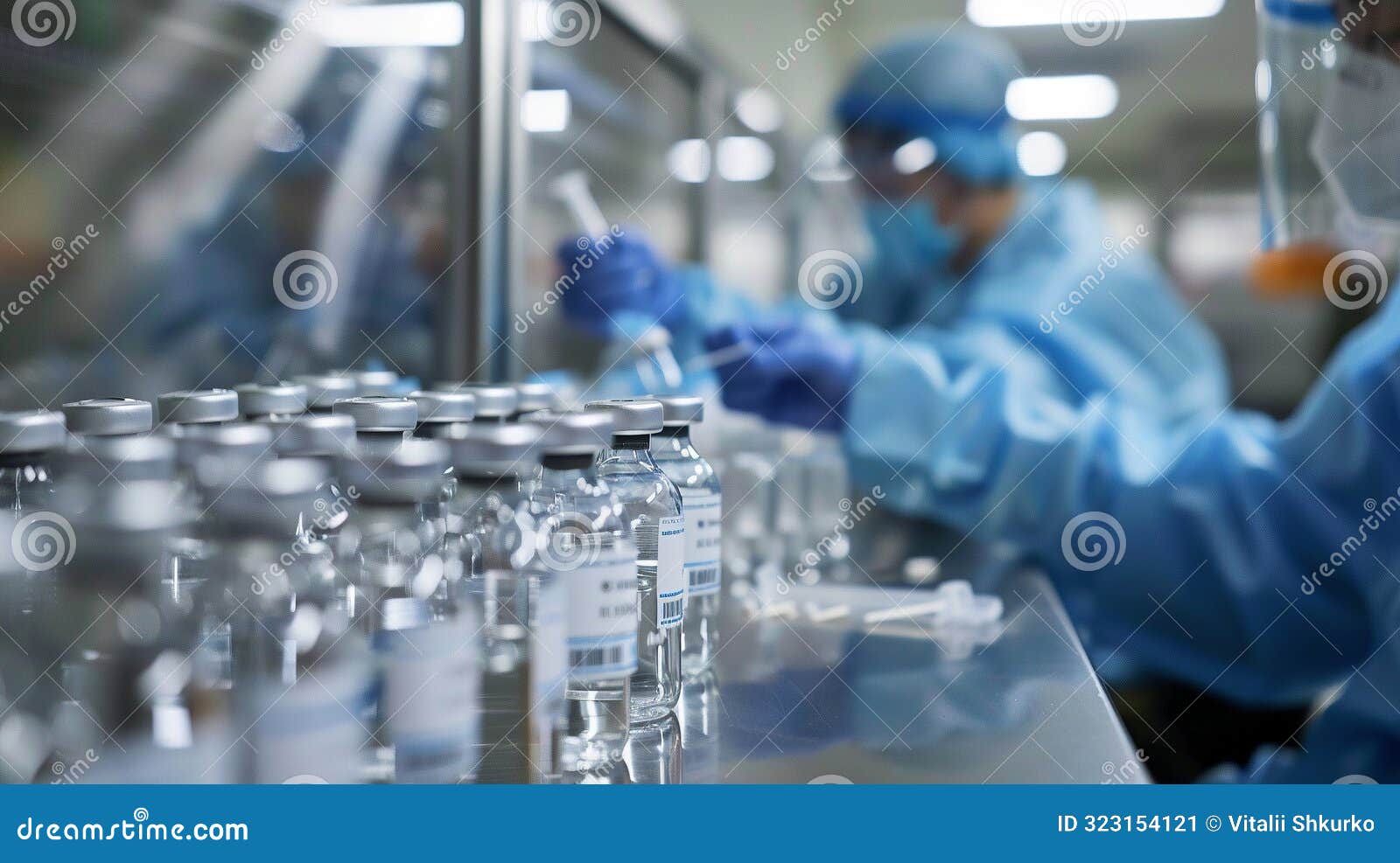 Scientists Wearing Protective Gear Handle Pharmaceutical Vials in a ...