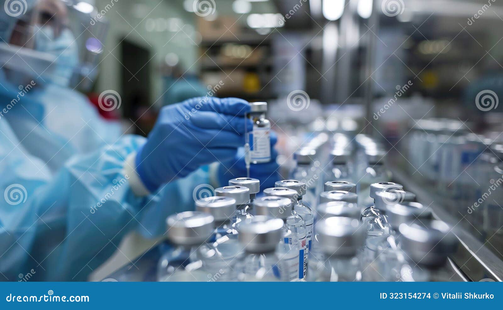 Scientists Wearing Protective Gear Handle Pharmaceutical Vials in a ...