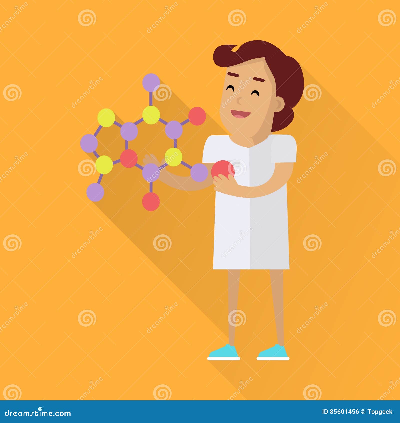 Scientists Woman In Lab Coats Holding A Magnifying Glass Vector ...