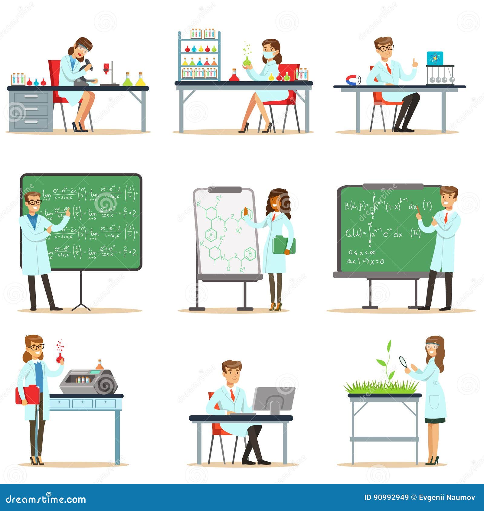 Scientists at Work in a Lab and an Office Series of Smiling People ...