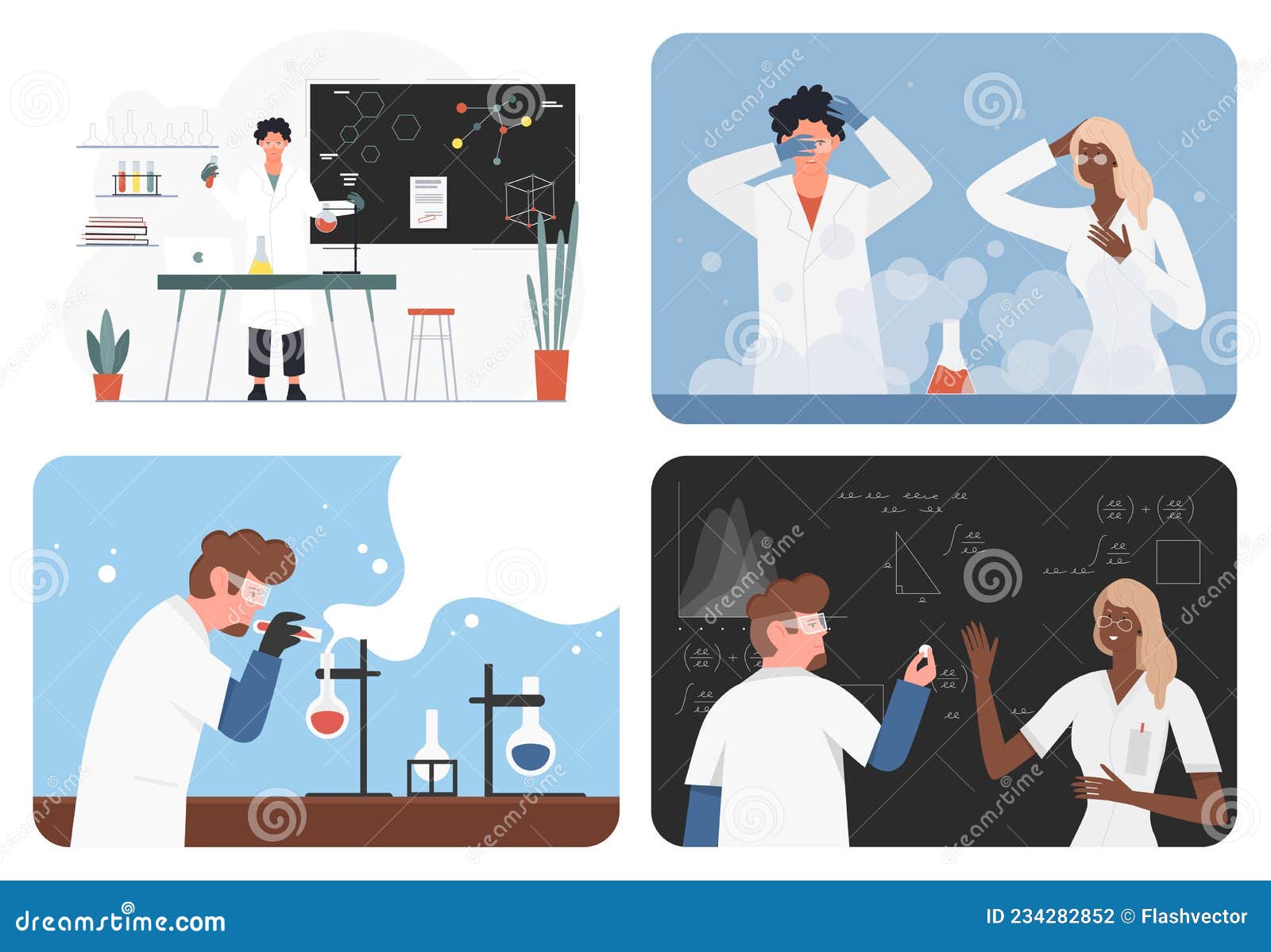 Scientists Work in Laboratory, Research Science in School Set ...