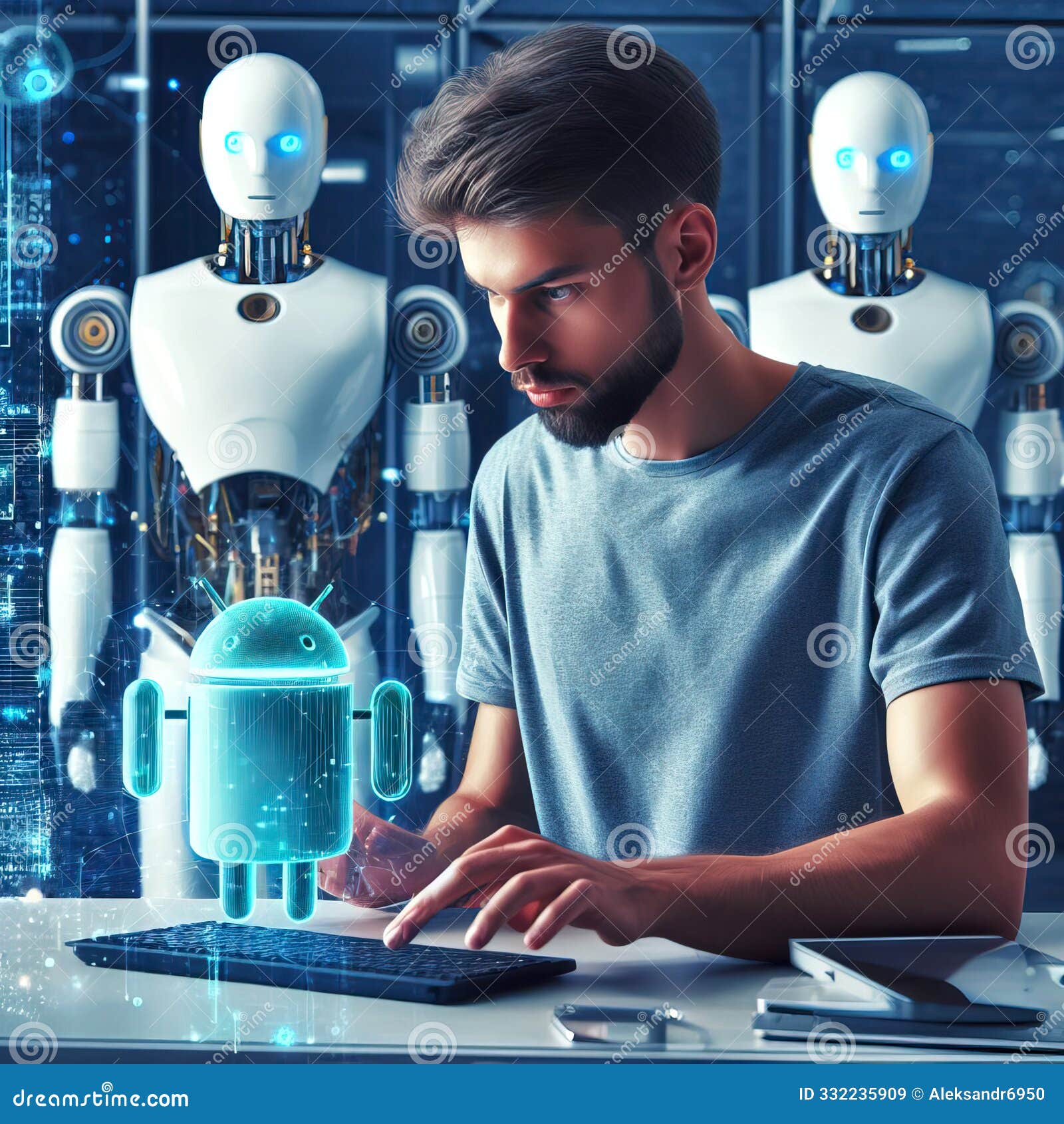 Scientists Work in the Laboratory To Create New Types of Android Robots ...