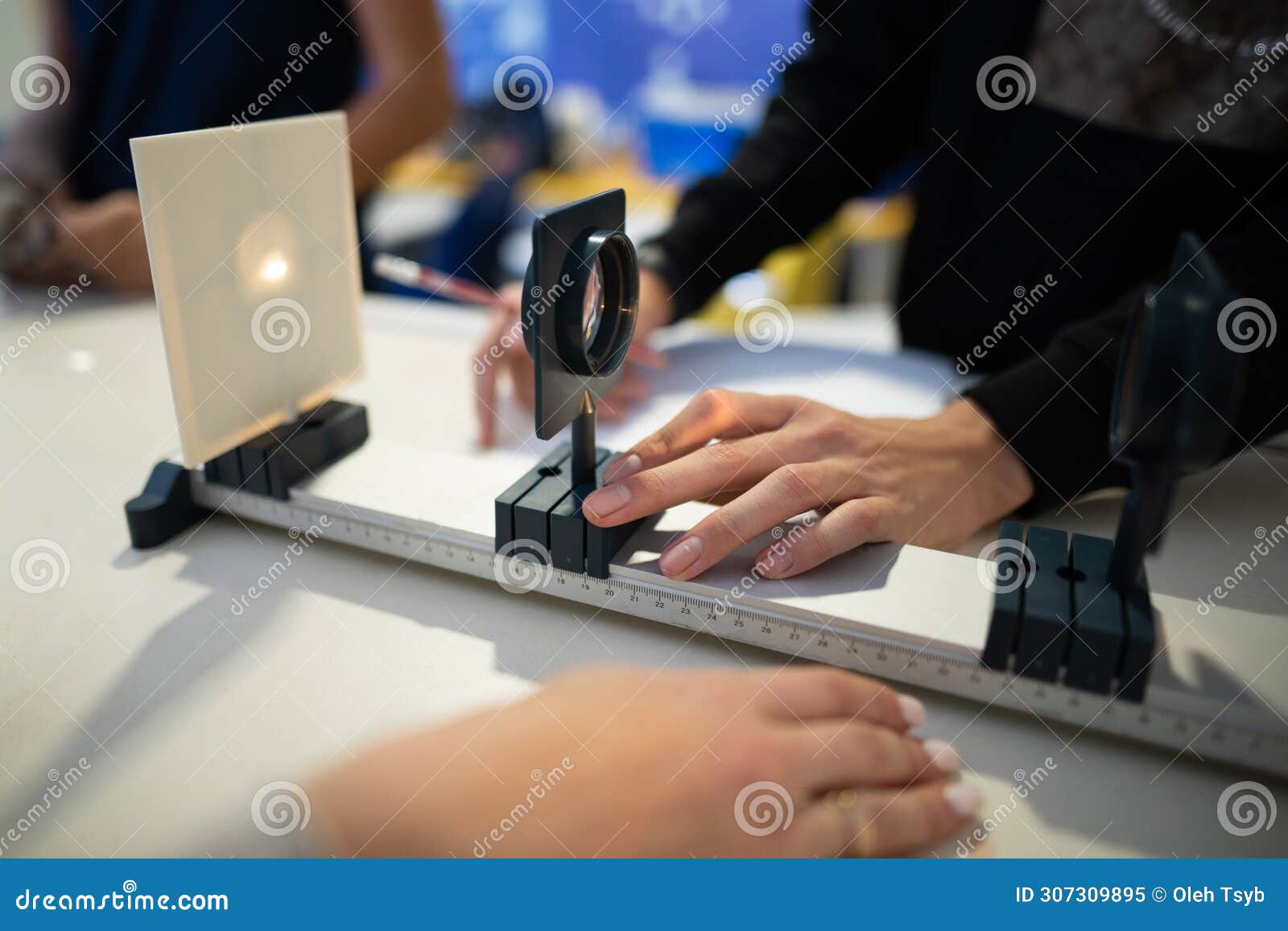 Scientists Work with Optics and Light Beam in Laboratory Stock Image ...