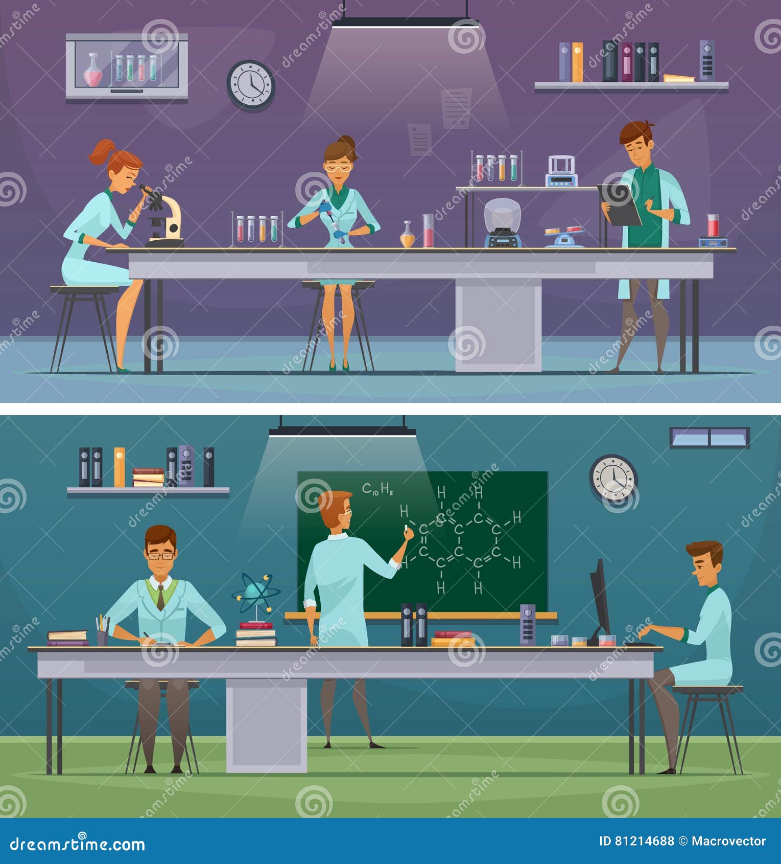 Scientists at Work Retro Cartoon Banners Stock Vector - Illustration of ...