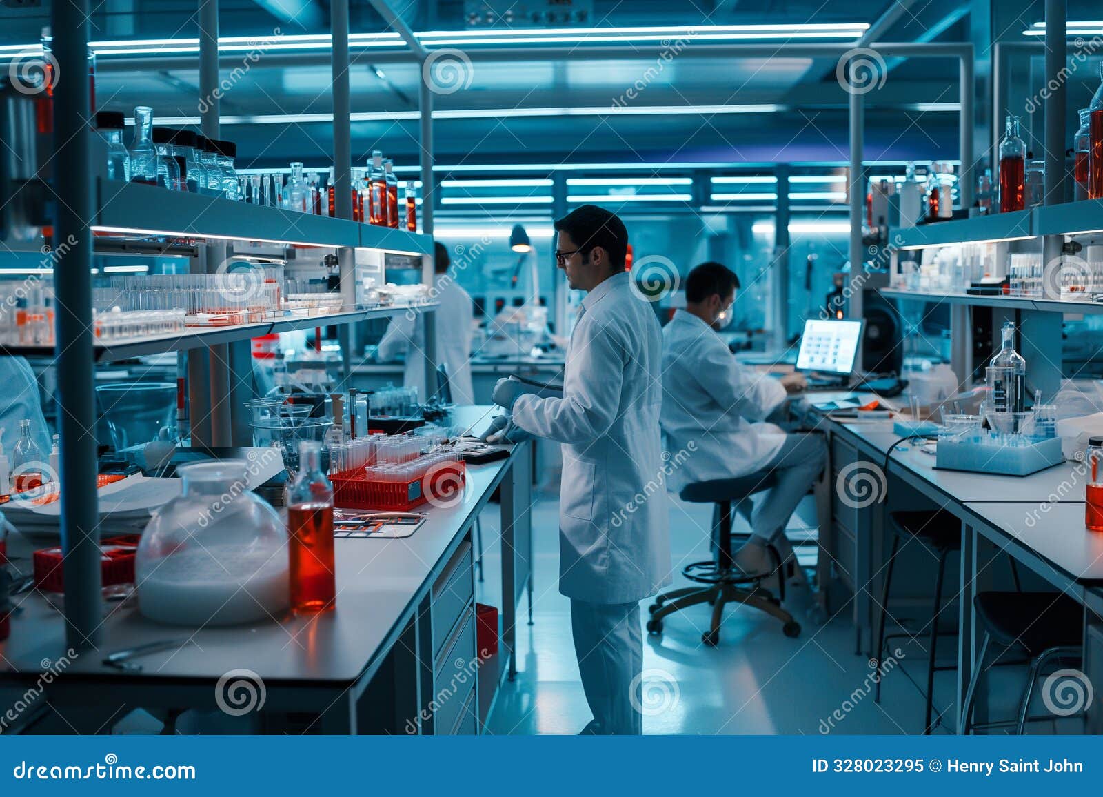 Scientists Working in a Modern Laboratory Stock Illustration ...