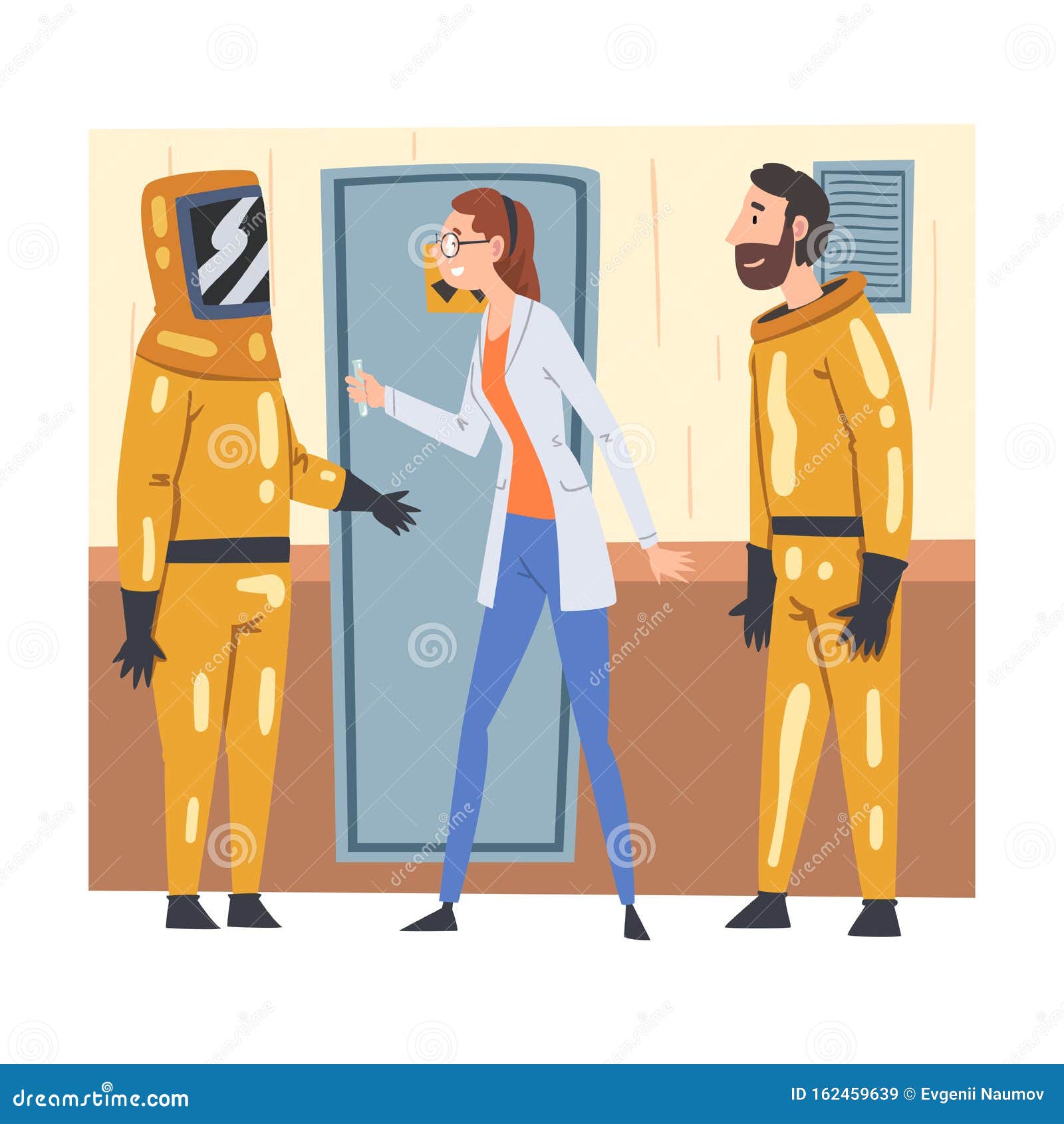 Scientists Working in Scientific Lab, Assistants in Protective Suits ...