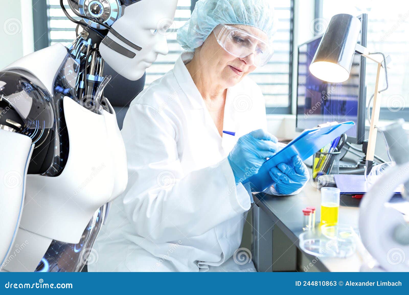 Science 4.0, Humanoid Robot with Human Scientist Stock Image - Image of ...